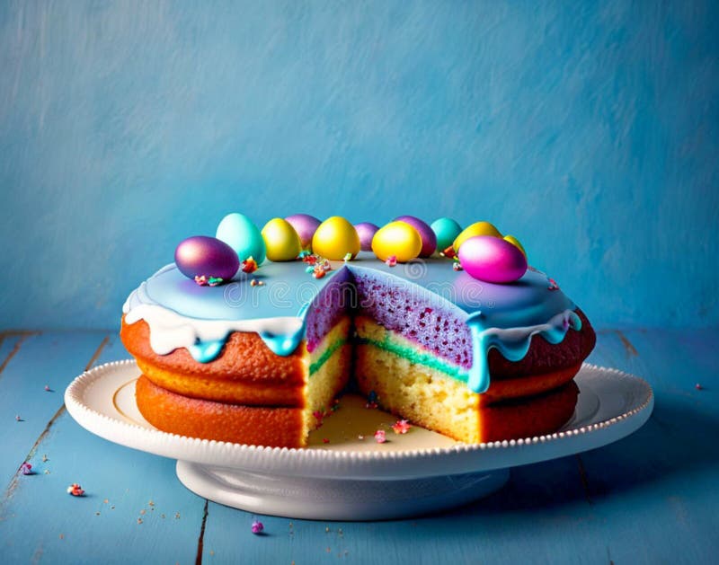 Easter. Colored Eggs and Easter Cake on the Table Stock Illustration ...