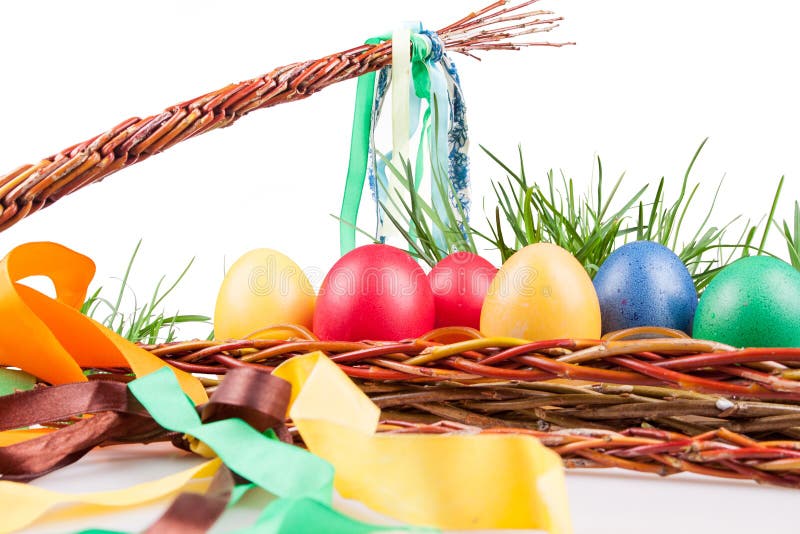 Easter Colored Eggs in the Basket Stock Photo - Image of easter, basket ...