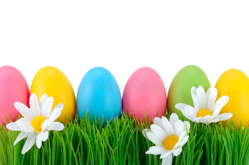 Art Decorated Easter Eggs in the Grass with Daisies Stock Photo - Image ...