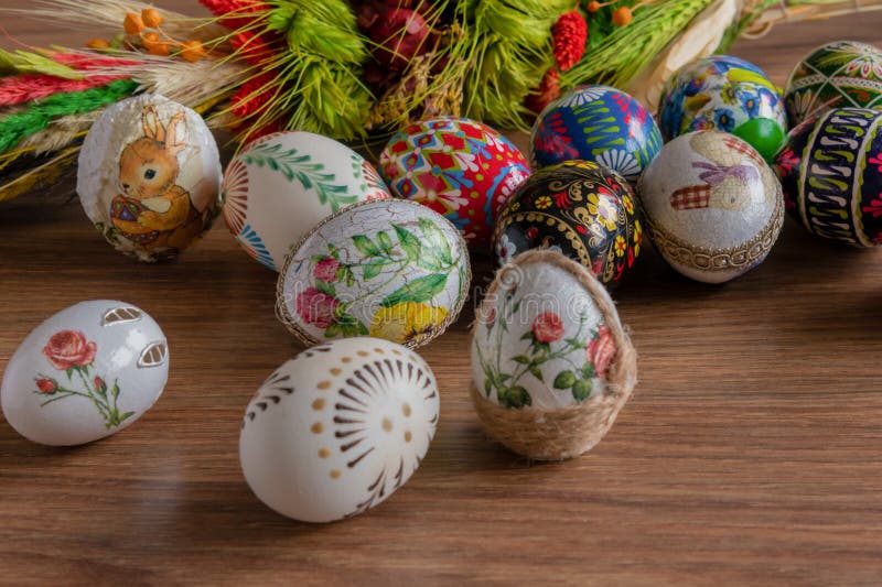 Easter. Colorful Easter Eggs and Easter Palm Stock Photo - Image of ...