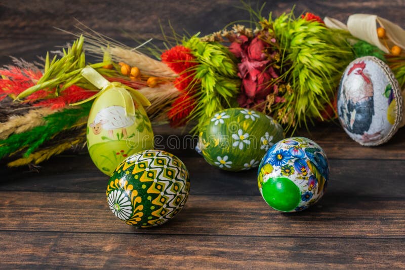 Easter. Colorful Easter Eggs and Easter Palm Stock Image - Image of ...