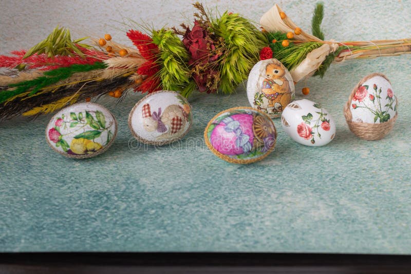 Easter. Colorful Easter Eggs and Easter Palm Stock Photo - Image of ...