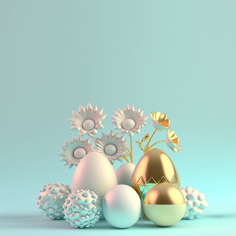 Easter Colourful Background with 3D Render Easter Eggs and Floral Stock ...