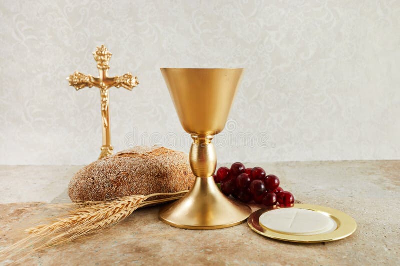 Communion Still Life with Chalice of Wine and Bread Stock Photo - Image ...
