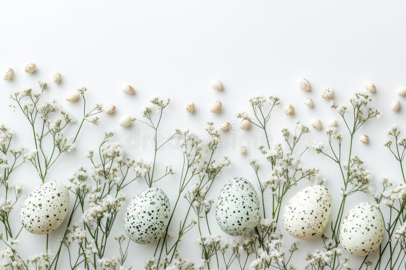 An Easter Composition Featuring Colorful Quail Eggs and Spring Flowers ...