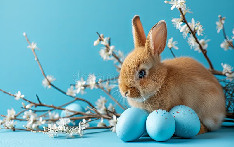 An Easter Composition Featuring a Cute Bunny Rabbit Next To Blue ...