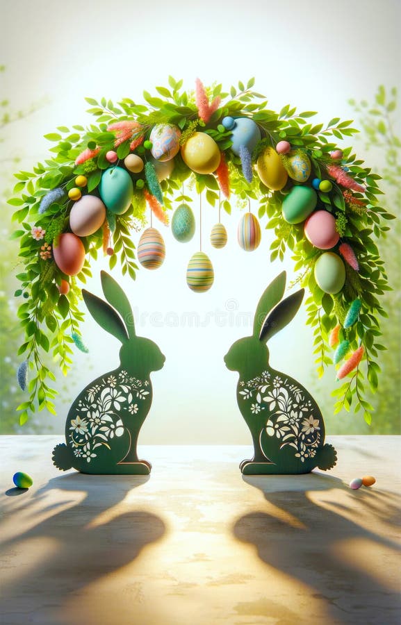 Easter Composition with Festive Easter Arch and Bunnies Stock ...