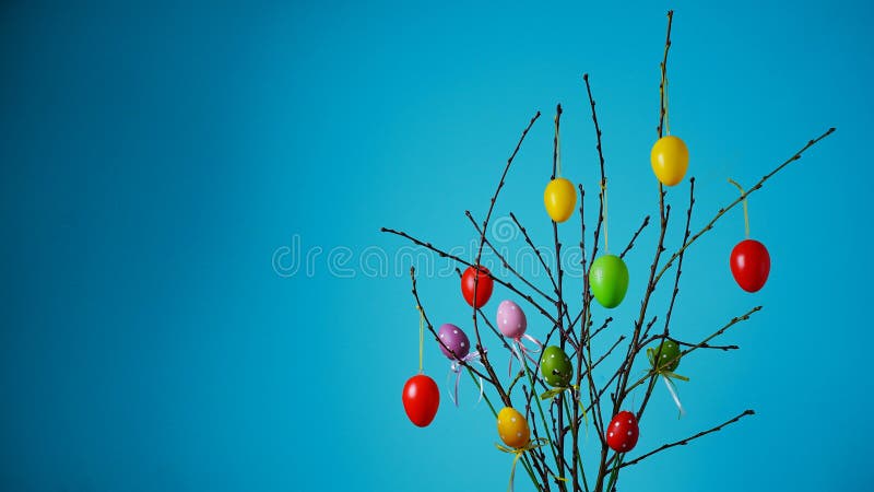 Easter Composition. Front View of a Branch Decorated with Easter Eggs ...