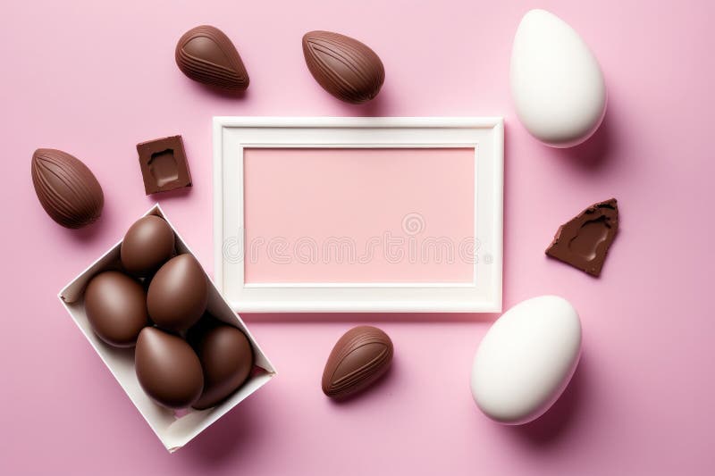 Easter Composition with Mockup Photo Frame Made with Chocolate Easter ...
