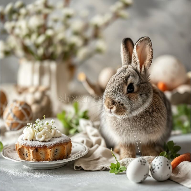 Easter Composition with Rabbit and Easter Eggs Stock Photo - Image of ...