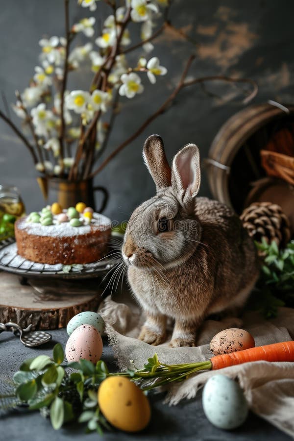 Easter Composition with Rabbit and Easter Eggs Stock Photo - Image of ...