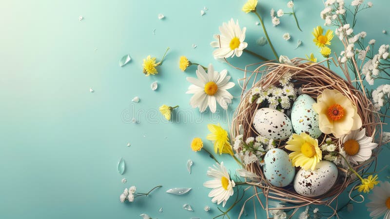 Easter Composition with Spring Flowers and Easter Eggs Stock Illustration - Illustration of ...