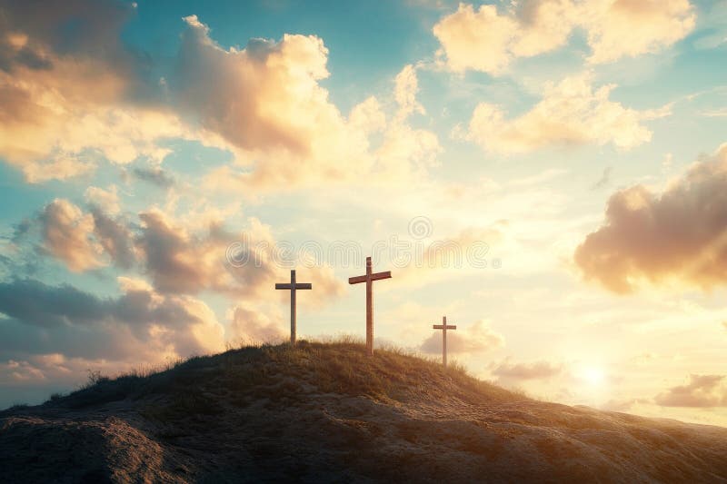 Easter Concept Background Featuring Three Crosses on a Hill with ...