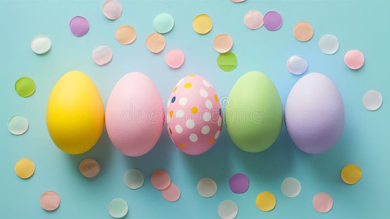 Easter Concept Colorful Eggs, Confetti, Pastel Background Top View ...
