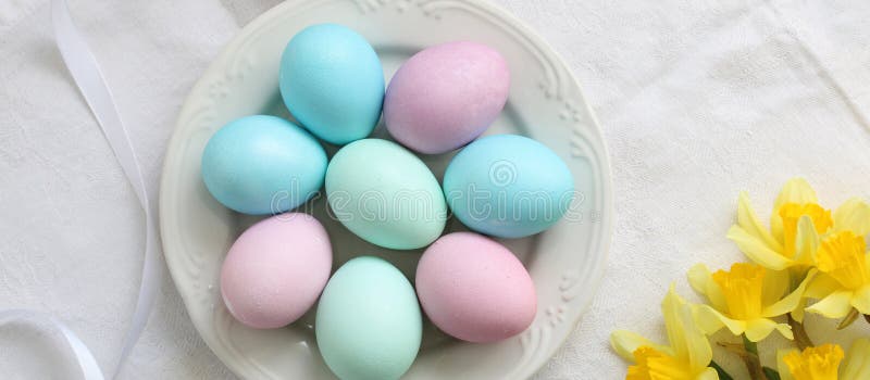 Easter Concept, Painted Eggs in Pastel Colors. Flat Lay, Top View ...