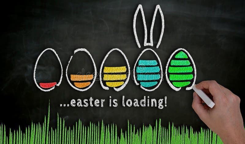 Easter is Loading Concept with Eggs on Blackboard Stock Image - Image ...