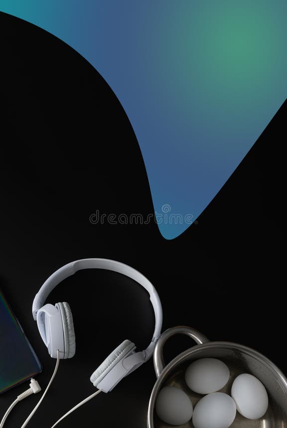 Easter Concept, Poster. Easter Eggs, Headphones, Smartphone Stock Image ...