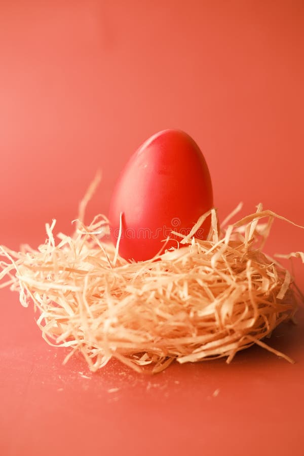 Easter Concept with Red Color Egg on Color Background Stock Image ...