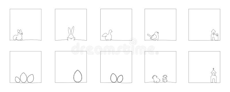 Easter Continuous One Line Hand Drawing Frames Pack. Vector ...
