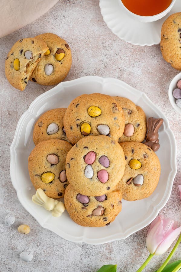 Easter Cookies. Tradition American Cookies with Chocolate Mini Eggs ...