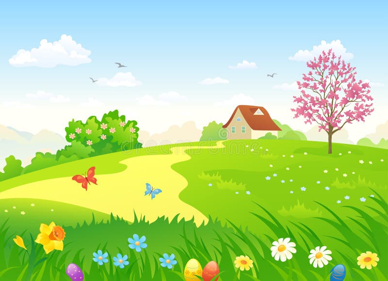 Easter country landscape stock vector. Illustration of blossoming ...
