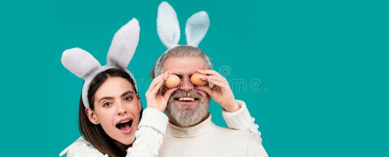 Easter Couple. Happy Smiling Couple with Easter Eggs. Banner with Funny ...