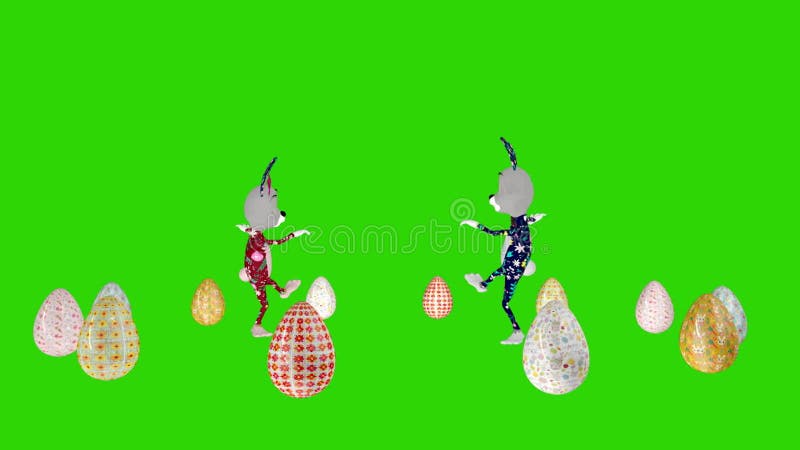 Easter Couple Rabbits Dancing Surrounded by Easter Eggs, Loop, Green ...