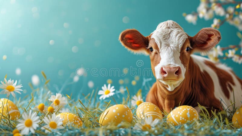 Easter Cow Illustration with Copyspace AI Generated Stock Illustration ...
