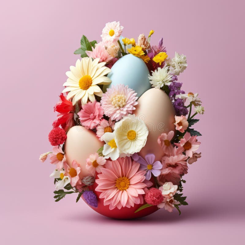 Easter Creative Composition with Easter Eggs and Spring Flowers Stock ...