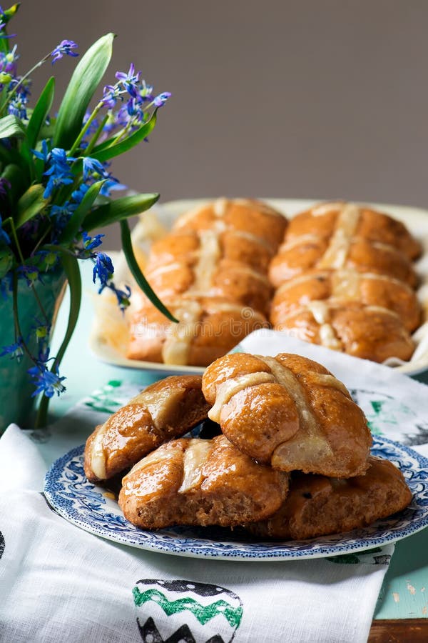 Easter Cross Buns..traditional Easter Pastries. Stock Image - Image of ...