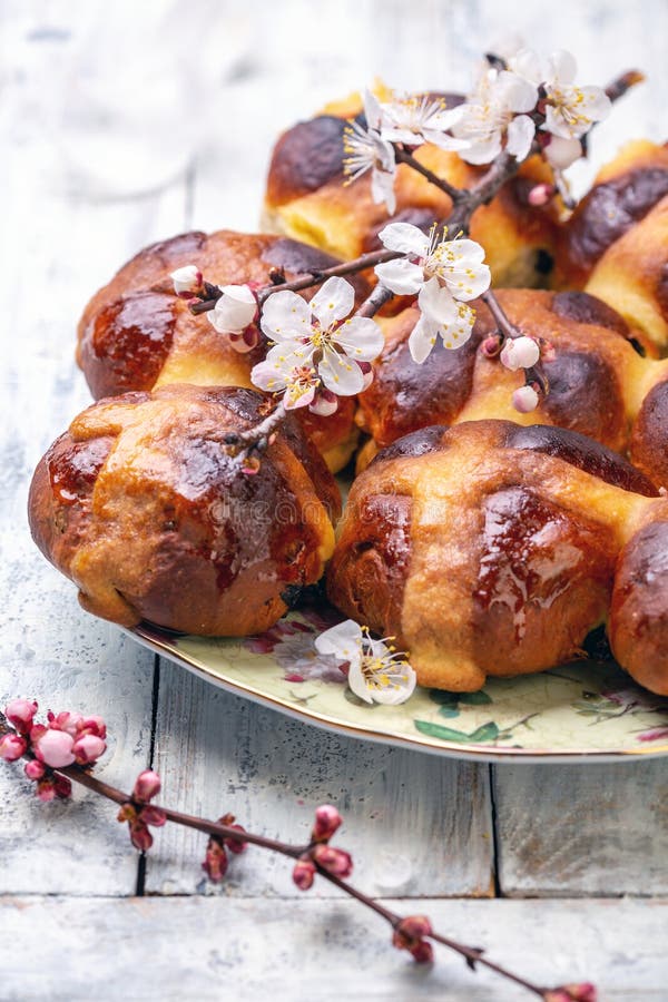 Easter cross buns stock image. Image of white, bread - 144260915