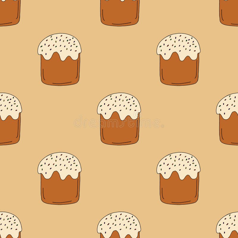 Easter Cupcake Seamless Pattern Isolated on Brown Background. Hand ...
