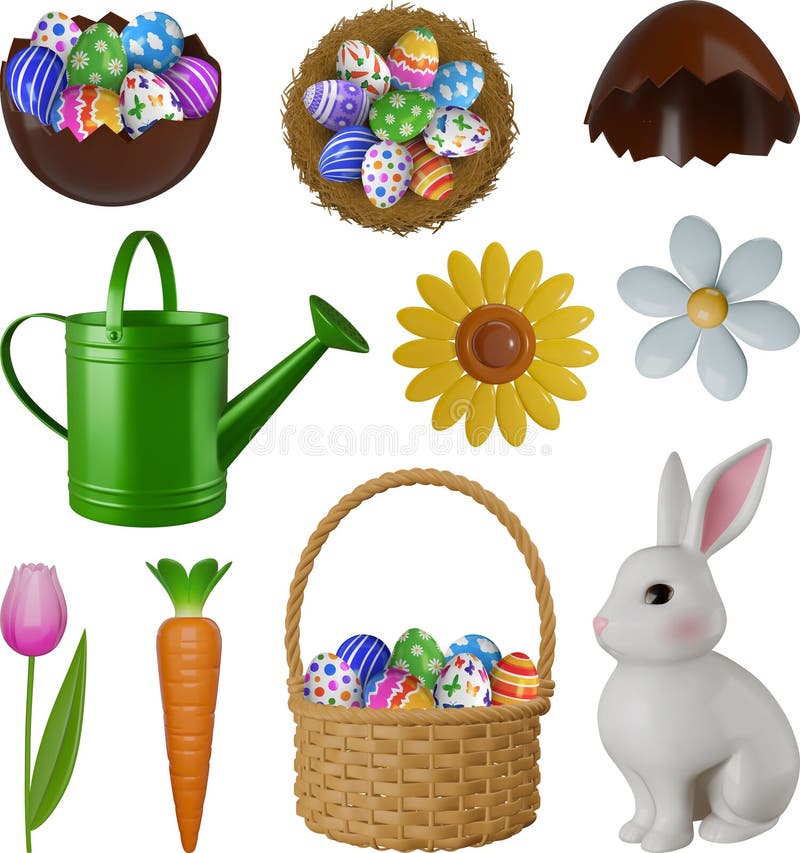 Easter 3d Isolated Elements. Isolated Easter Realistic Decorations ...