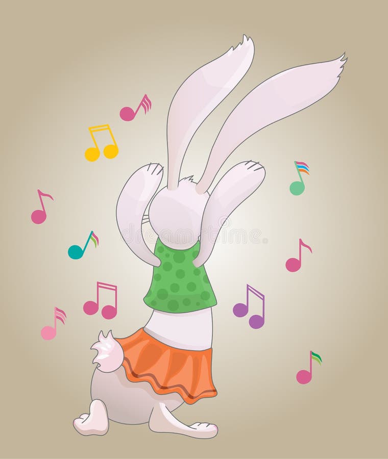 Easter Dancing Cute Rabbit with Notes Stock Vector - Illustration of ...