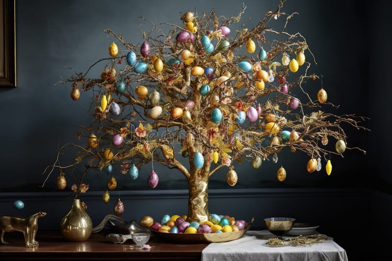 Easter Day Celebration, Easter Eggs ,tree , Generative AI Stock ...