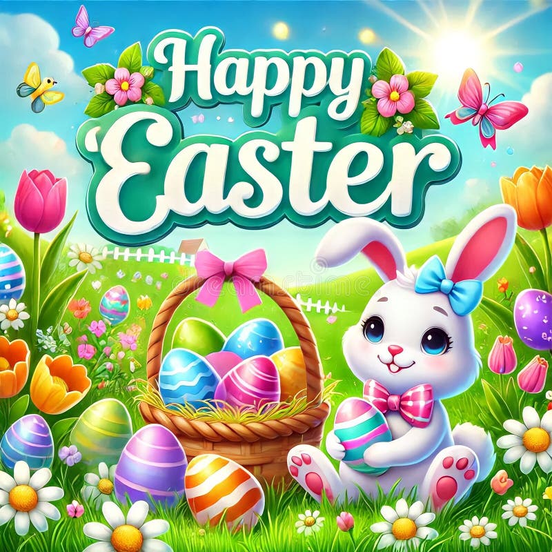 Easter Day Celebration Design with Images of Rabbits and Eggs Stock ...