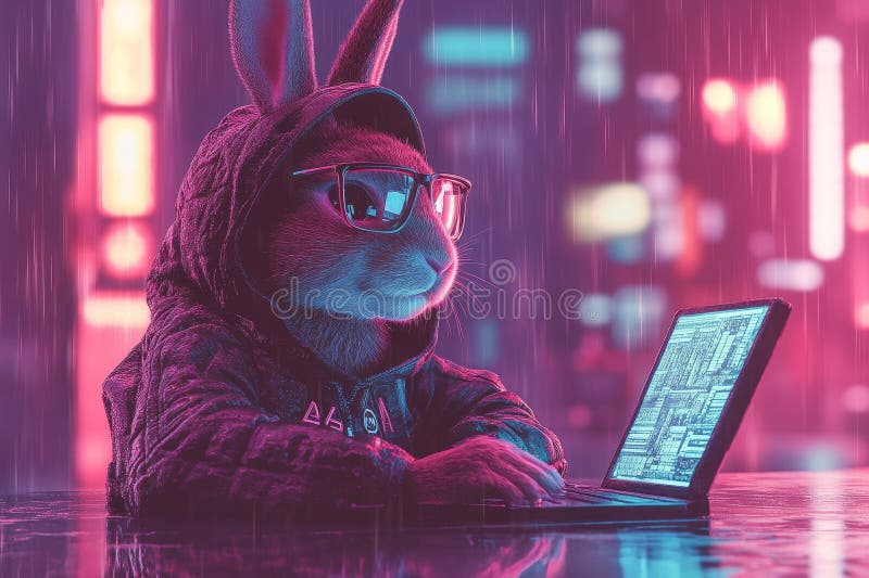 Easter Day Concept Featuring Programmer Bunny with a Laptop, Created ...