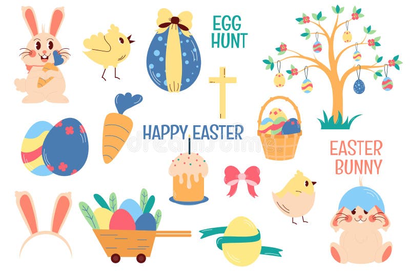 Easter Day Decorative Elements. Easter Symbols Set Stock Vector ...