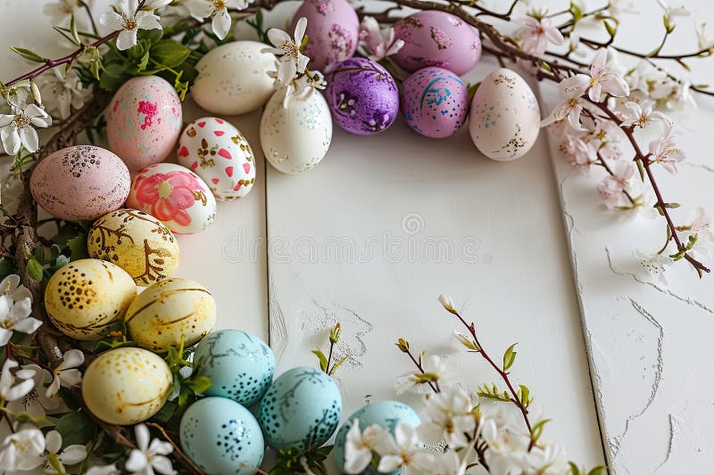 EASTER Decorated Frame Colored Easter Eggs Frame Decorated Eggs Happy Easter Top View Stock ...