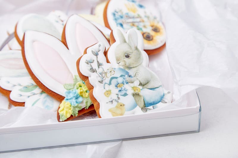 Easter Decorated Glazed Cookies in the Box. Spring Cozy Aesthetic Food ...