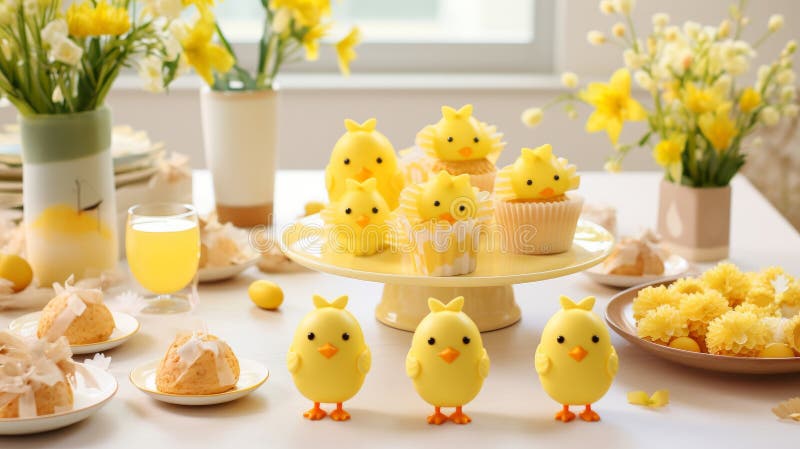 Table Filled with Cute Yellow Chick Shaped Dishes Stock Image - Image ...