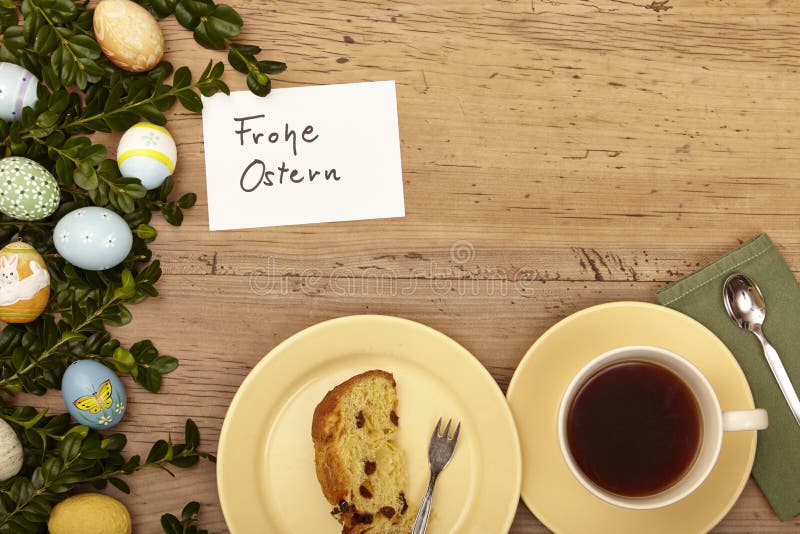 Easter Decoration, Card, Happy Easter, Plate With Cake And Coffee Cup ...