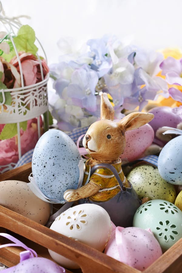 Easter Decoration with Colorful Eggs and Bunny Stock Image - Image of ...
