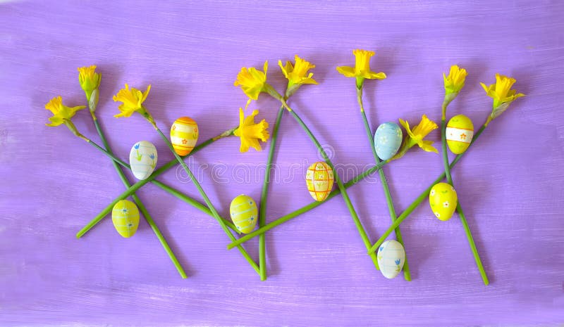 Easter Decoration with Handpainted Easter Eggs and Daffodil Flowers ...