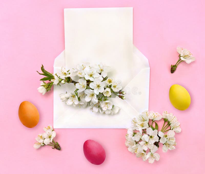 Easter Decoration. White Flowers Cherry Tree in Postal Envelope ...