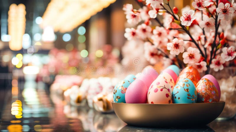Easter Decorations Displayed on Store Shelves. Colorful Easter Eggs and ...