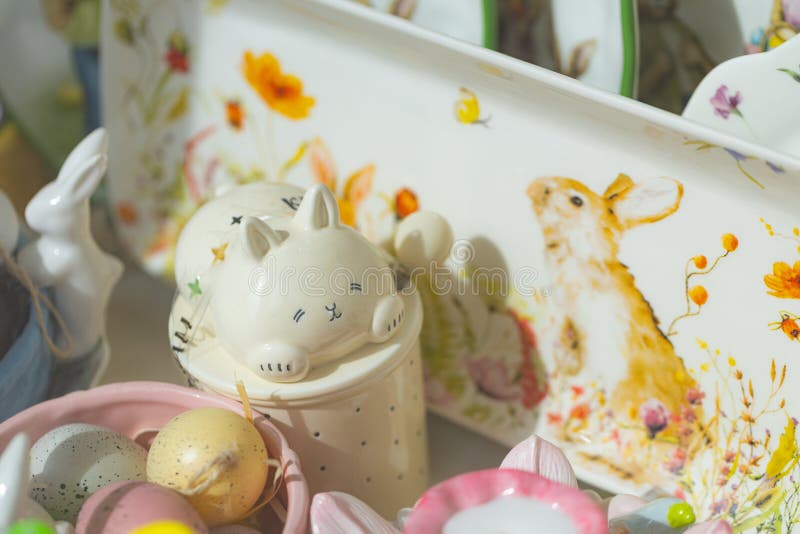 Easter Decorations, a Yellow Chic, Bunny Figurines, and an Easter ...