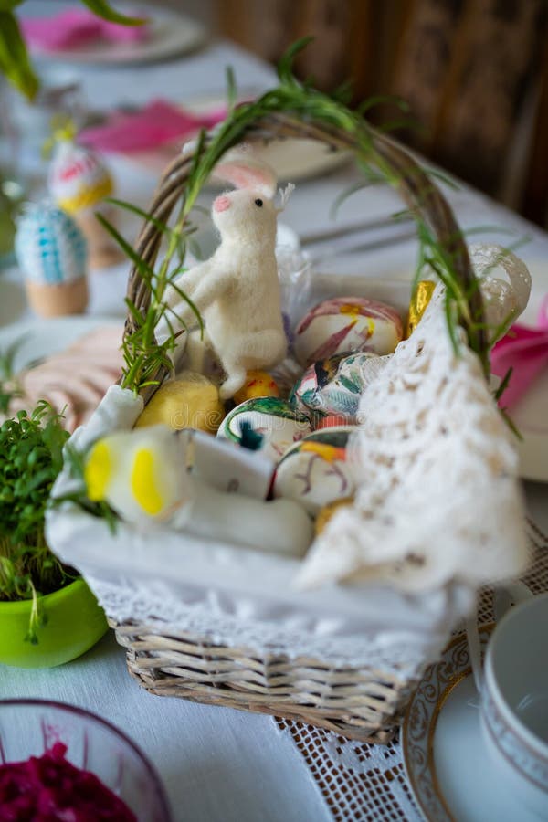 Easter Decorations on Tablet Easter Breakfast Stock Photo - Image of ...