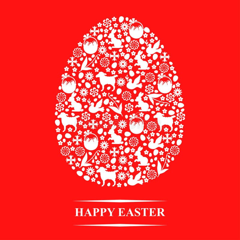 Easter Egg Card of White Objects on Red Background Stock Vector ...