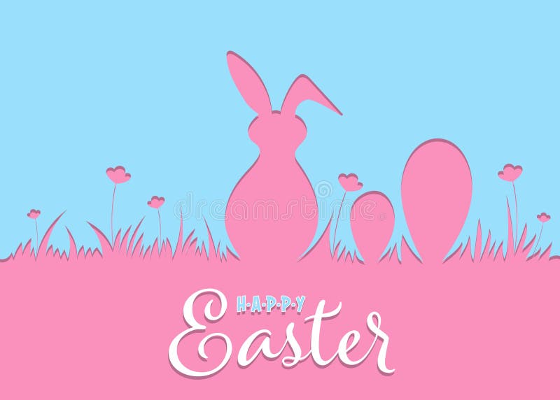 Easter Design with Cute Rabbit and Text, Hand Drawn Illustration Stock ...
